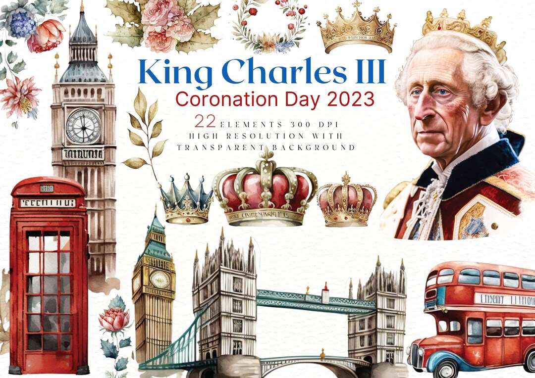 King Charles III Coronation Day 2023 Watercolor Clipart Free Commercial Use London PNG, King ...