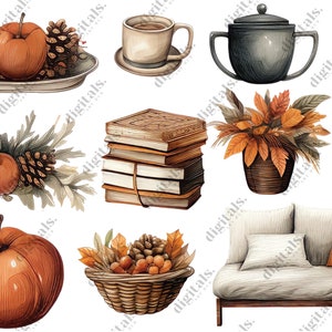 Watercolor Autumn Clipart, Cozy Fall Clipart Bundle, 53 PNG Watercolor ...