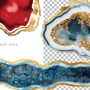 Agate Borders Digital Watercolor Clipart Green and Red With Gold Agate ...