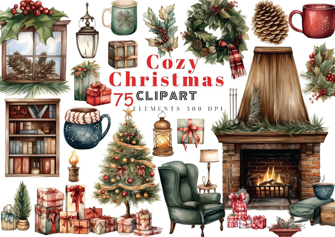 Watercolor Cozy Christmas Clipart, Cute Christmas Ornaments, Sweet ...