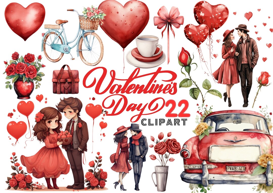 Happy Valentines Day Clipart Watercolor, Red and Pink Roses Clipart ...