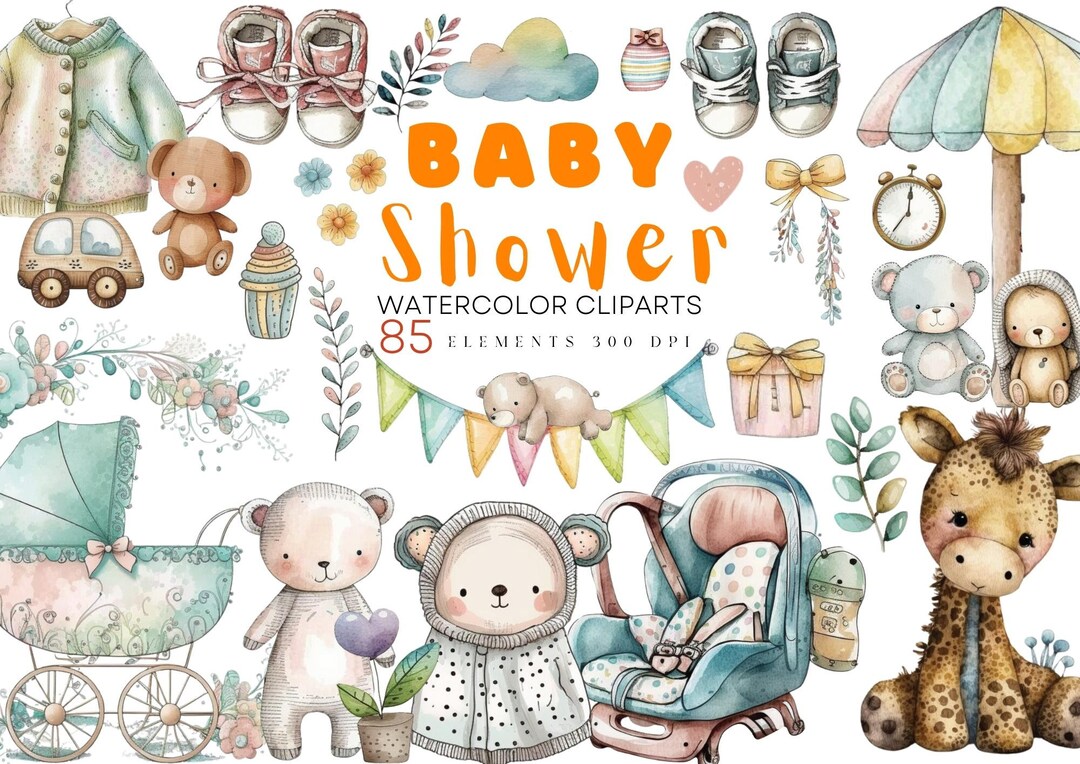 Cute Baby Shower Watercolor Clipart, Baby Clothes Clipart, Newborn ...