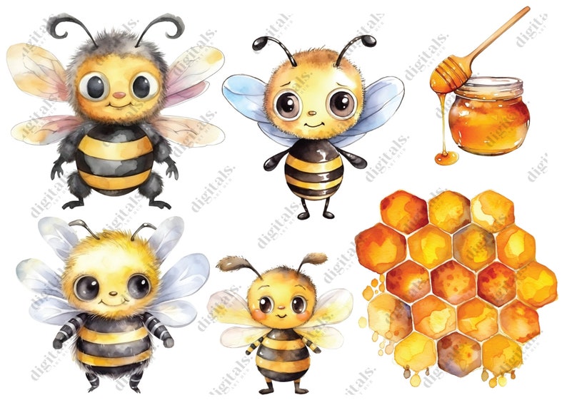 Watercolor Bee Clipart Cute Bees Clip Art PNG Instand - Etsy