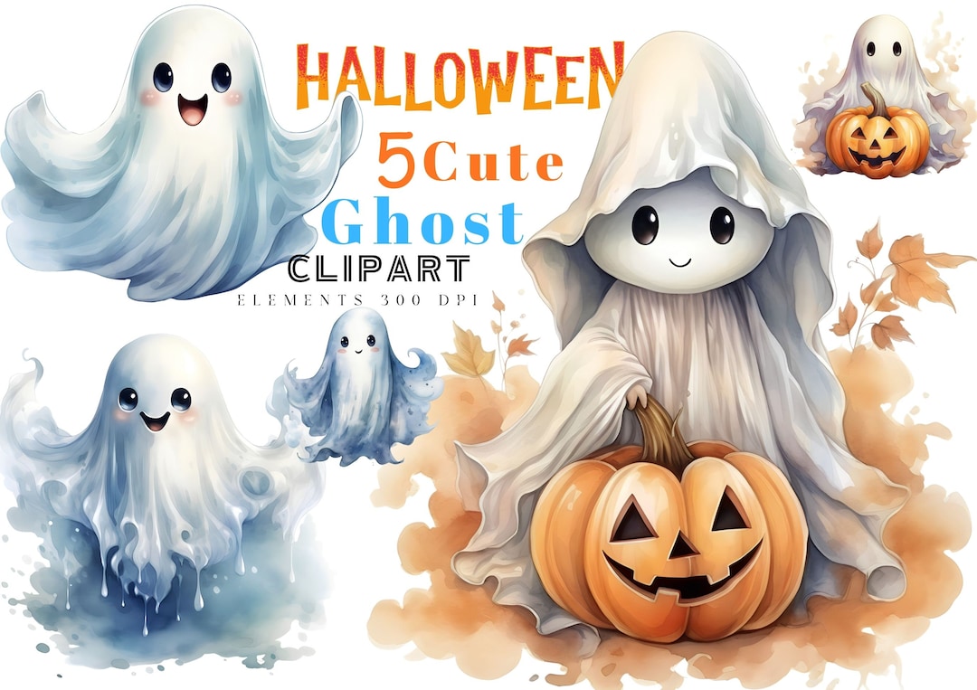 Watercolor Cute Ghost Clipart, Watercolor Ghost PNG, Spooky Halloween ...