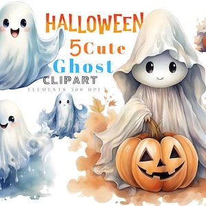 Watercolor Cute Ghost Clipart, Watercolor Ghost PNG, Spooky Halloween ...