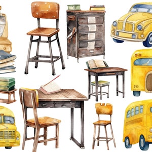 Watercolor Back to School Clipart, School Png Bundle for Creators ...