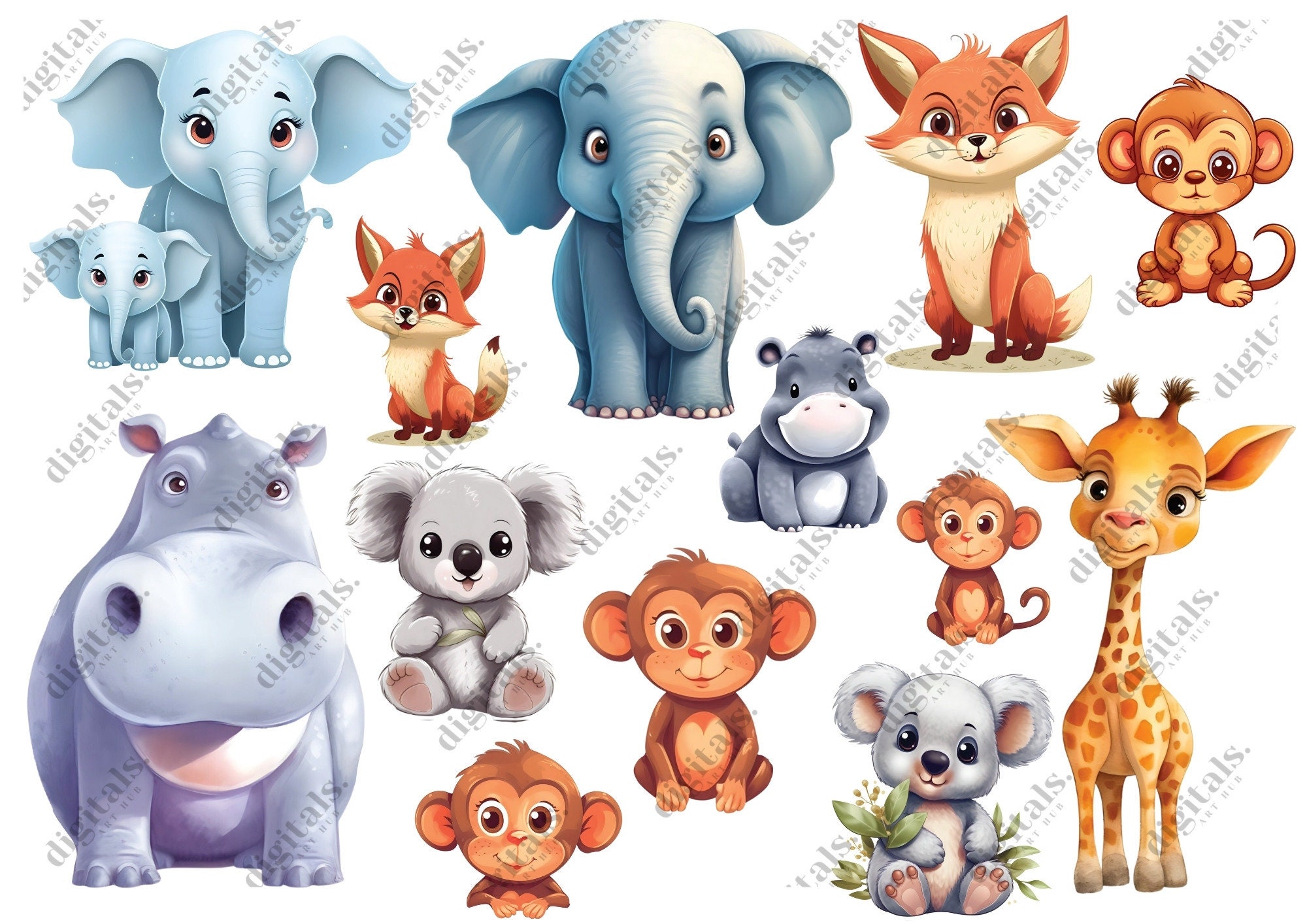 Watercolor Zoo Animals Clipart Baby Animals Clip Art - Etsy
