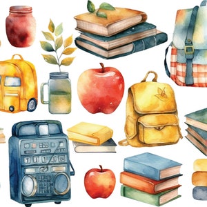 Watercolor Back to School Clipart, School Png Bundle for Creators ...