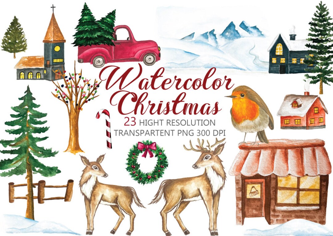 Watercolor Winter Clipart, Christmas Clipart, Christmas Watercolor ...