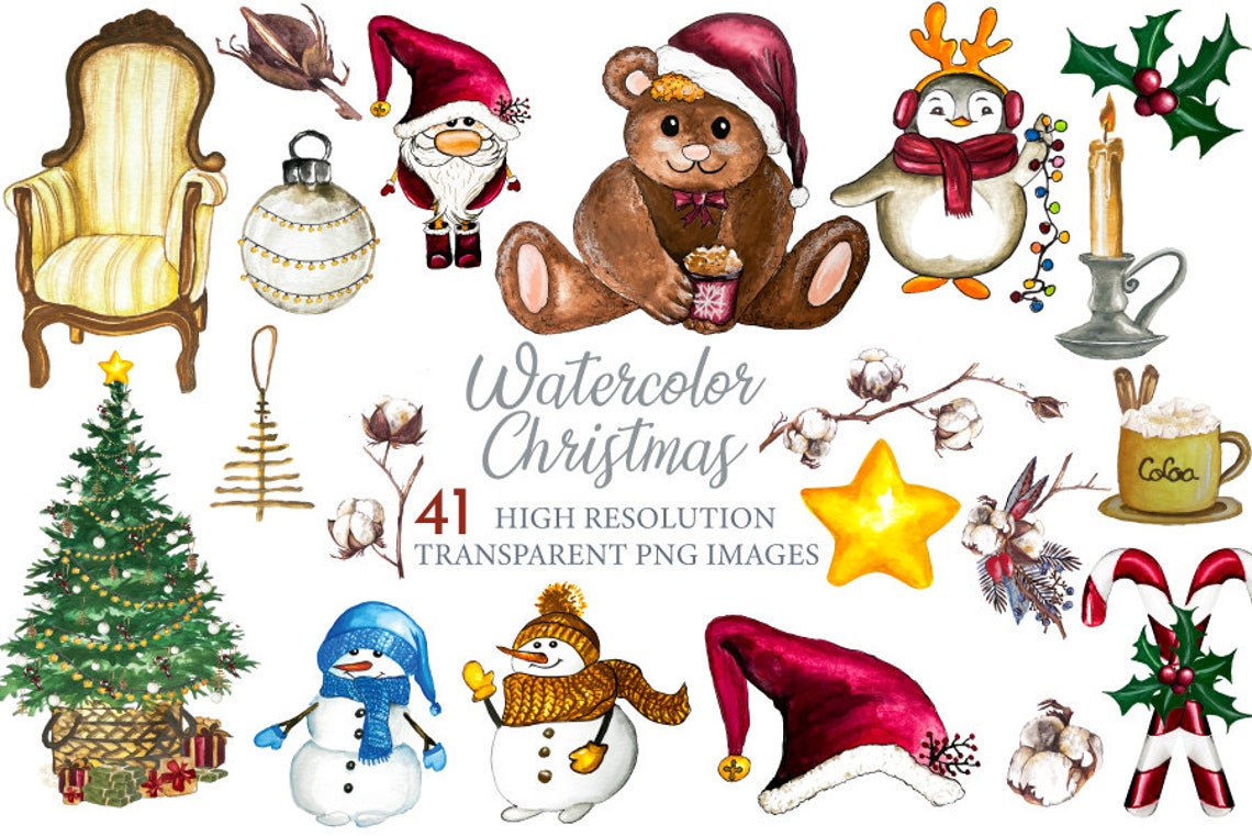 Christmas Clipart Watercolor Christmas Clip Art Christmas - Etsy