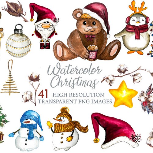 Christmas Clipart Watercolor Christmas Clip Art Christmas - Etsy