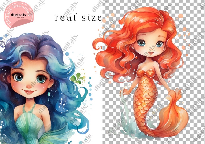 Watercolor Mermaid Clipart, Cute Mermaid Watercolor Clipart, Baby ...