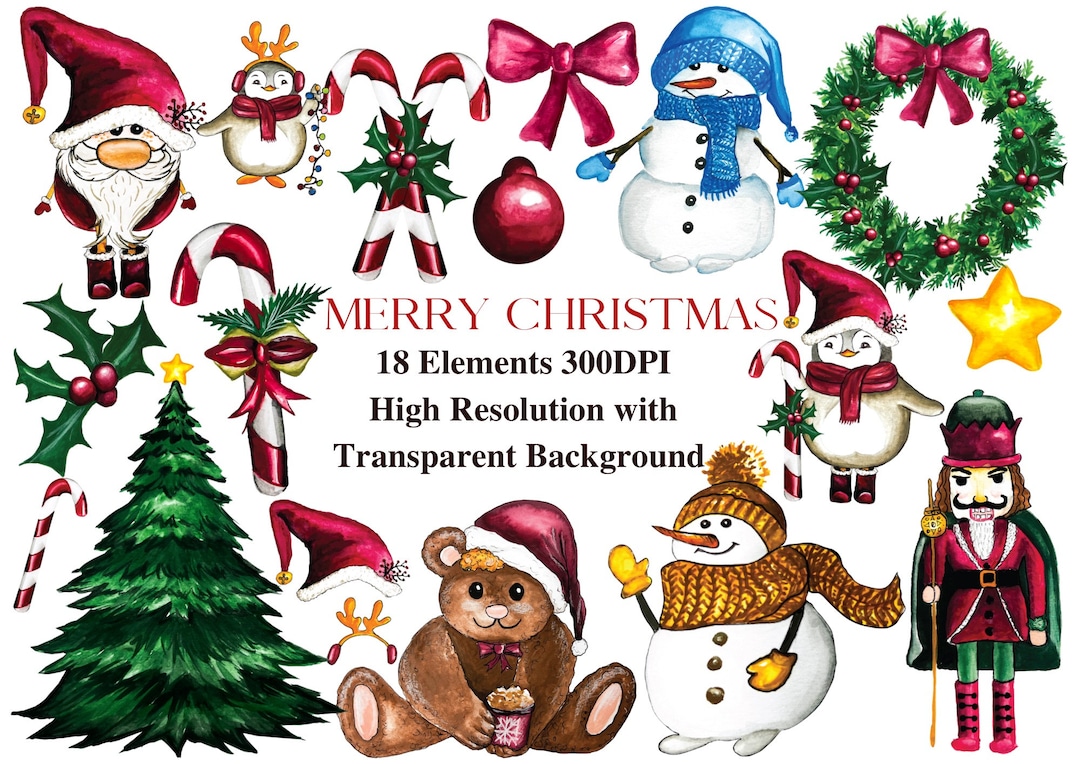 Watercolor Cute Traditional Christmas Clipart Commercial Use Christmas ...