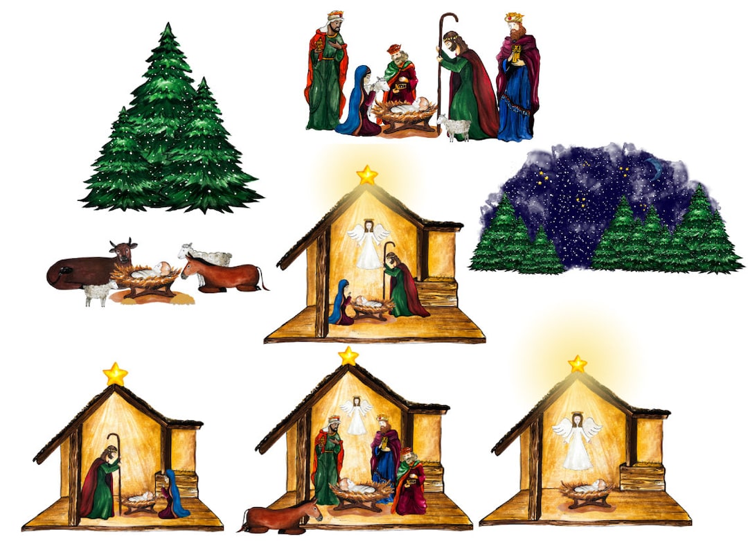 Christmas Watercolor Clipart Nativity Religious Scene Printable ...
