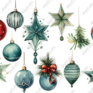 Christmas Ornament Watercolor Clipart, Traditional Holiday Christmas ...