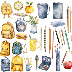 Watercolor Back to School Clipart, School Png Bundle for Creators ...