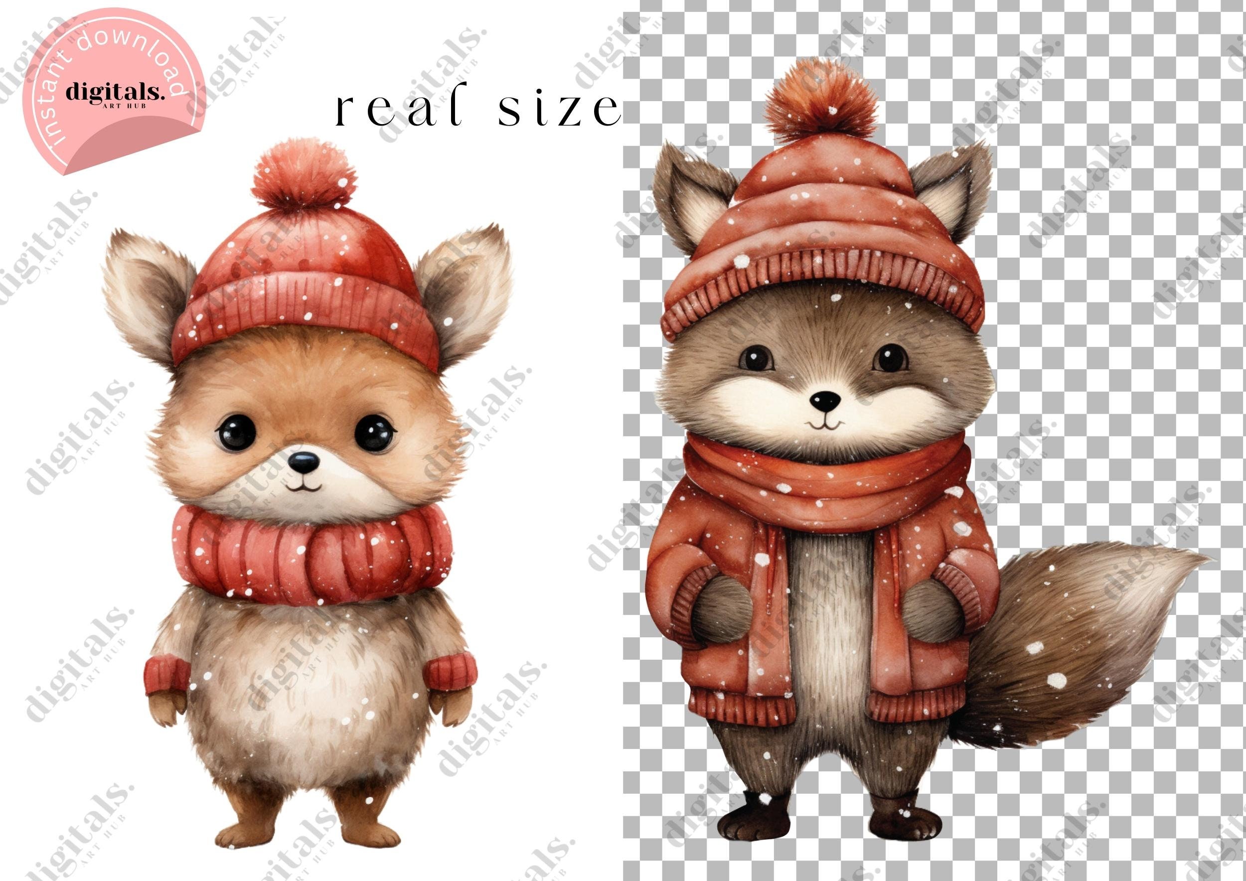Cute Christmas Fox Clipart Bundle, Watercolor Winter Fox PNG, Woodland ...