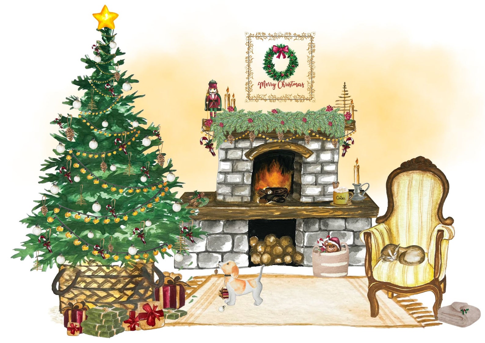 Cozy Christmas Clipart Watercolor Beige Clipart Christmas - Etsy