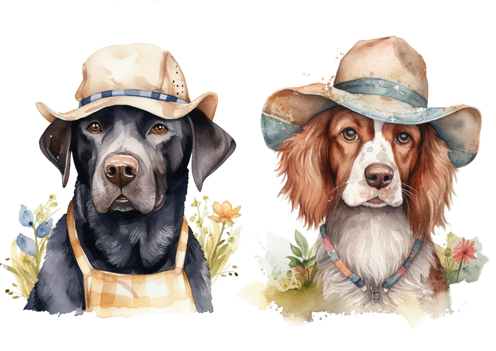 Watercolor Country Dogs Clipart PNG, Western Dogs With Hats Clipart ...