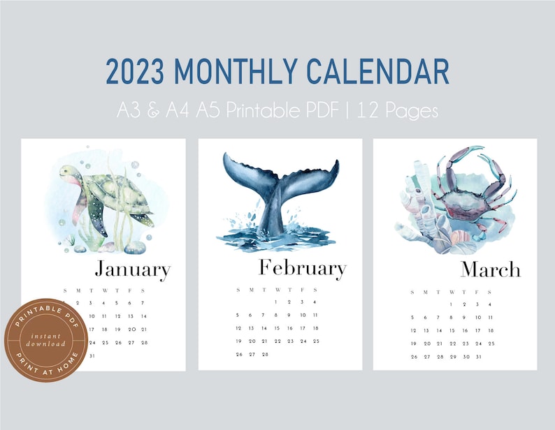 2023 Printable Calendar 2023 Calendar Printable Ocean - Etsy