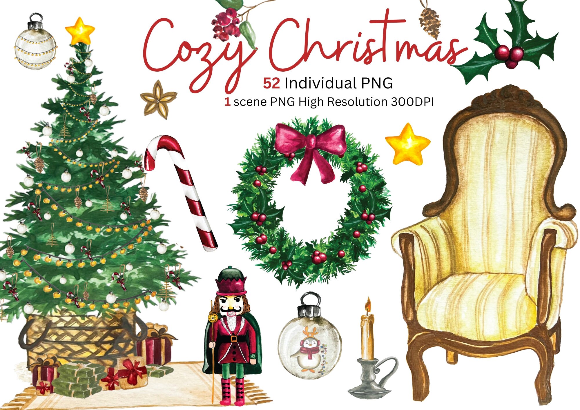 Christmas Clipart Watercolor Cozy Clipart Christmas Decor - Etsy