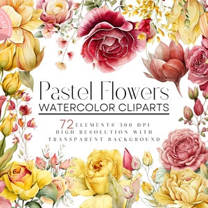 72 Pastel Flowers PNG, Watercolor Floral Clipart Bouquets,roses Pastel ...