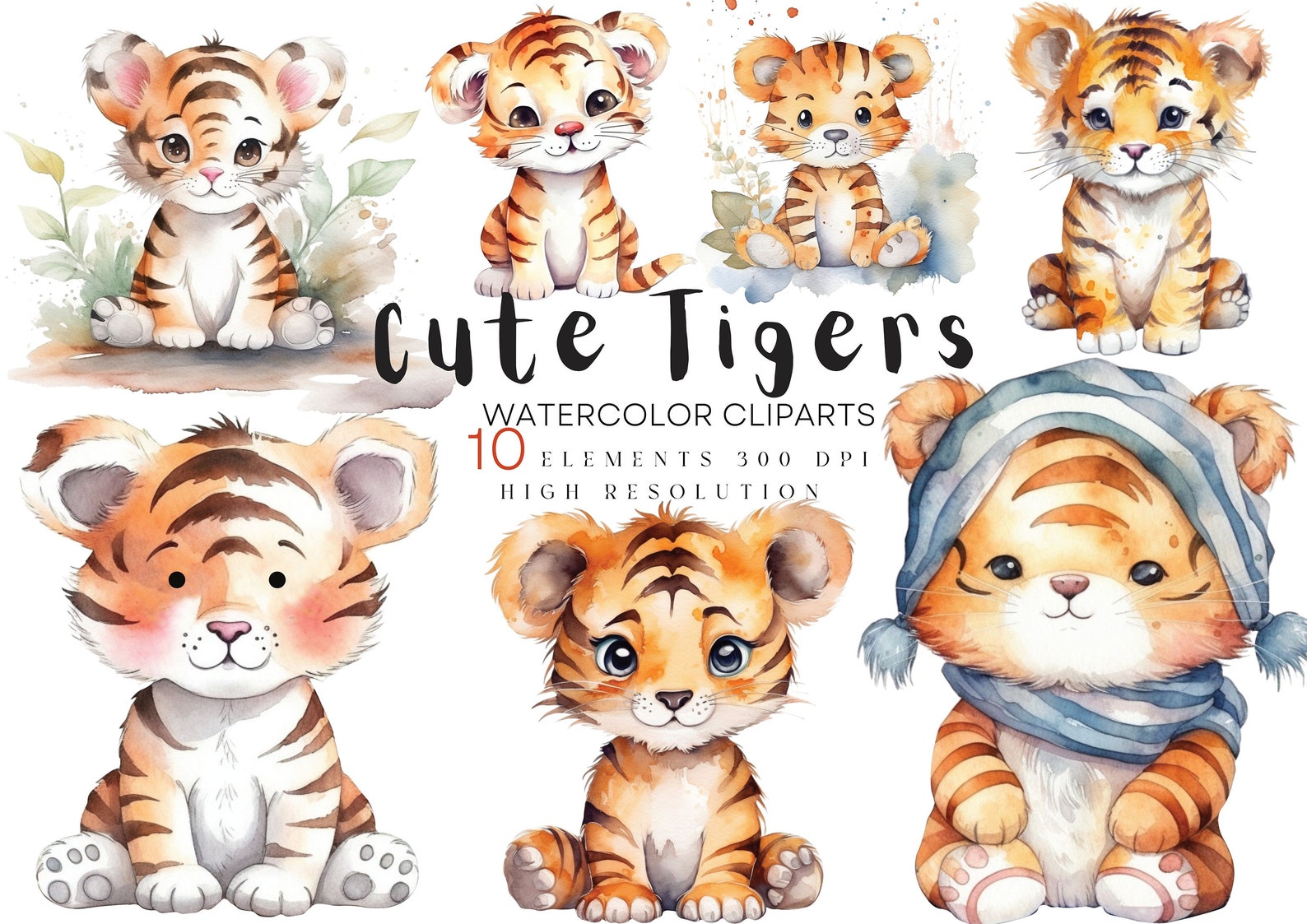 Watercolor Cute Tiger Clipart PNG Baby Tiger Clipart Cute - Etsy