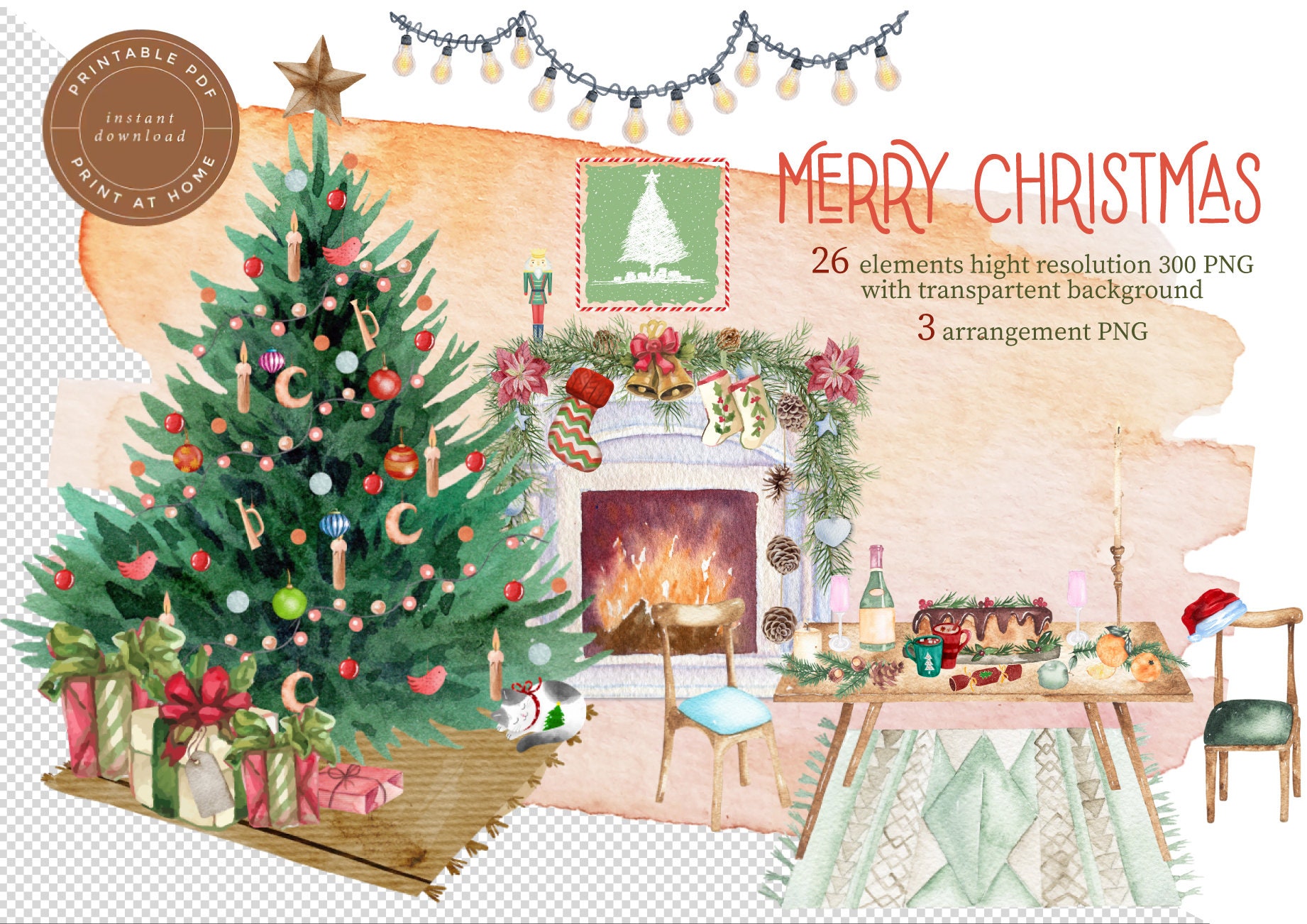 Christmas Watercolor Clipart Cozy Holy Christmas Watercolor - Etsy