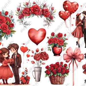 Happy Valentines Day Clipart Watercolor, Red and Pink Roses Clipart ...