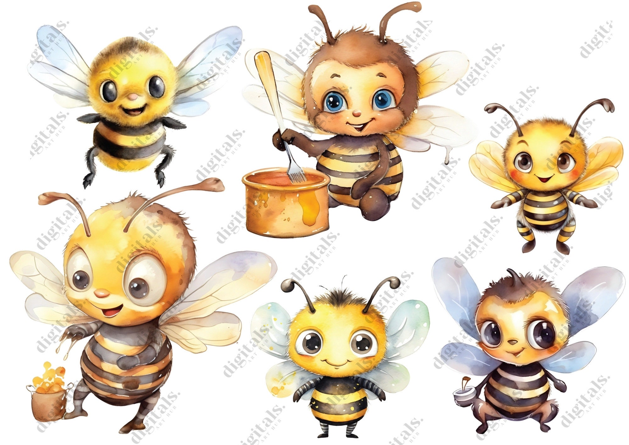 Watercolor Bee Clipart Cute Bees Clip Art PNG Instand - Etsy