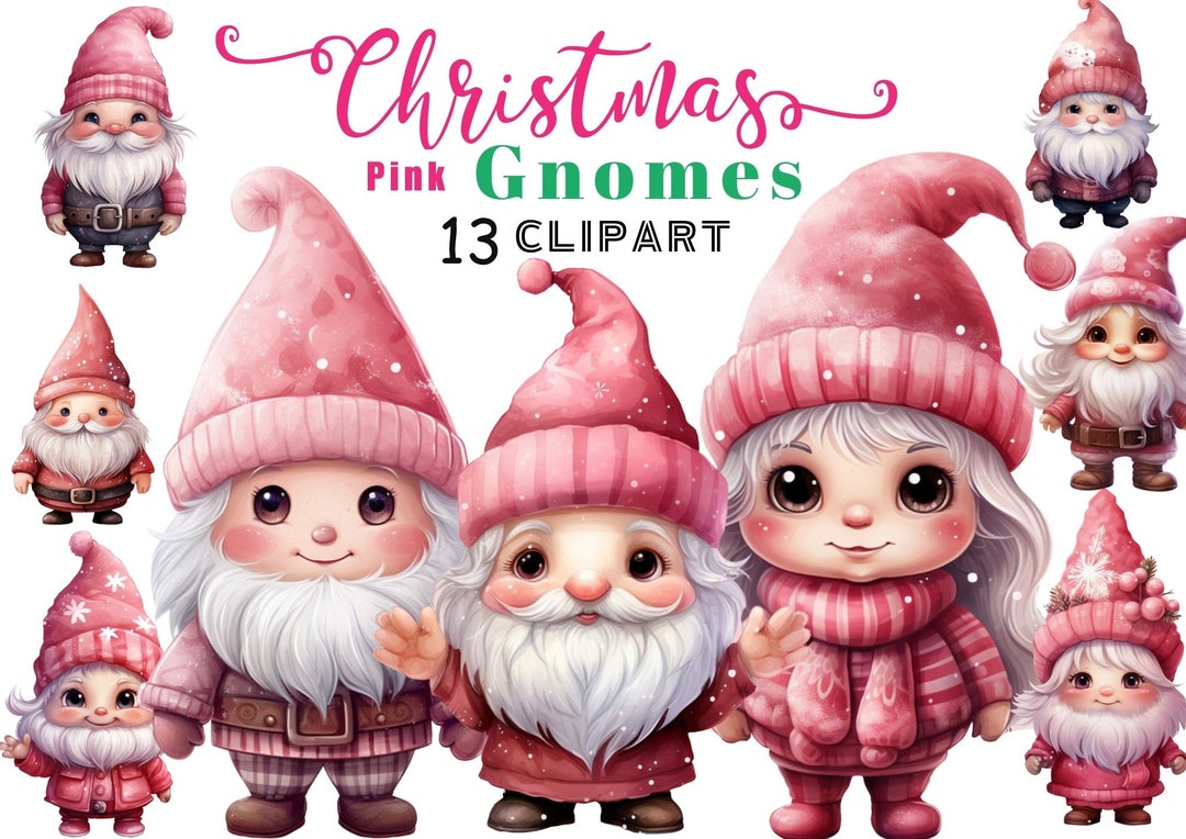Pastel Pink Gnomes, Pink Christmas Clipart PNG, Instant Download ...