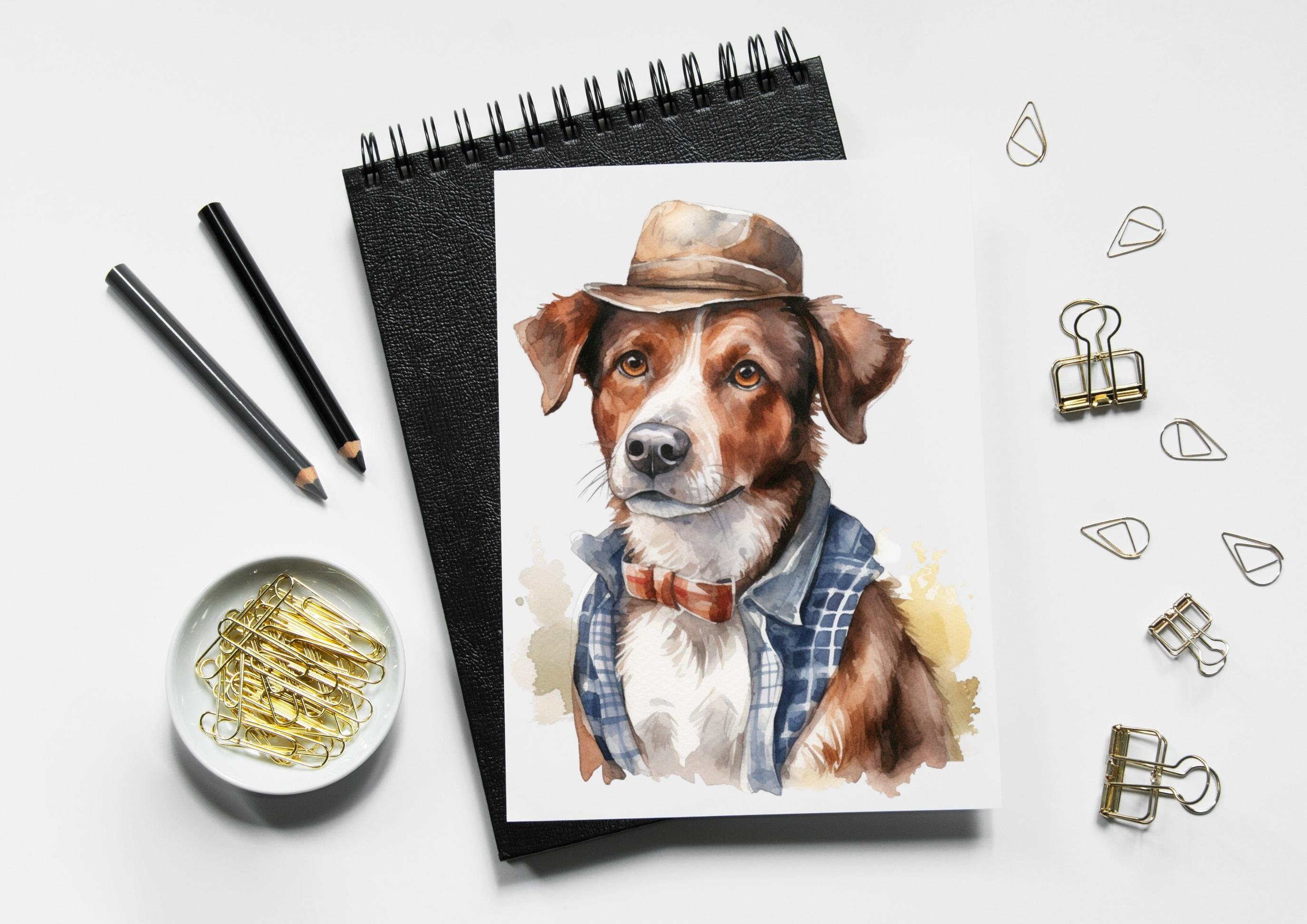 Watercolor Country Dogs Clipart PNG Western Dogs With Hats - Etsy