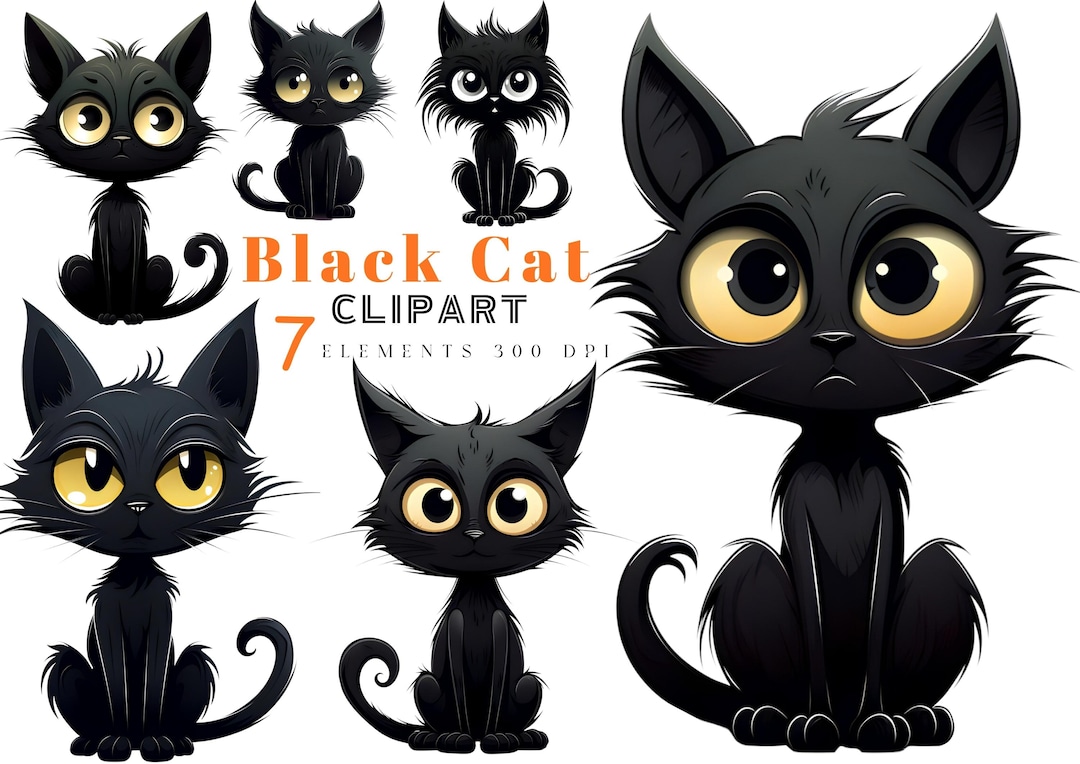 Black Cats Clipart Illustration Design, Spooky Black Cat Clipart ...
