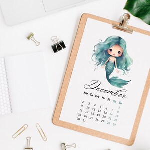 2024 Marmaid Calendar Printable, Ocean Cute Siren Calendar 2024, 12 ...