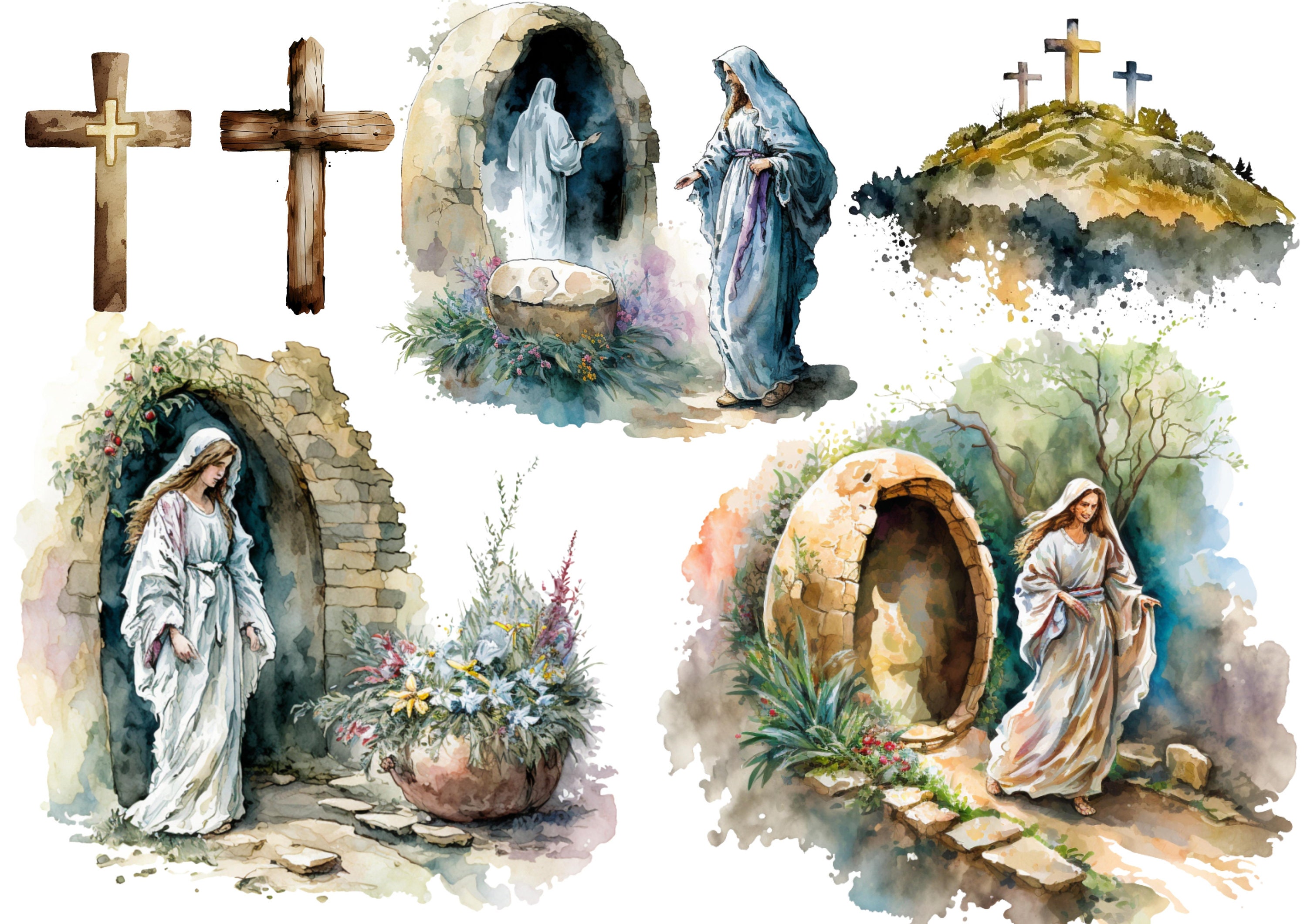 Watercolor Easter Crosses Clipart Jesus Easter Story Bible - Etsy