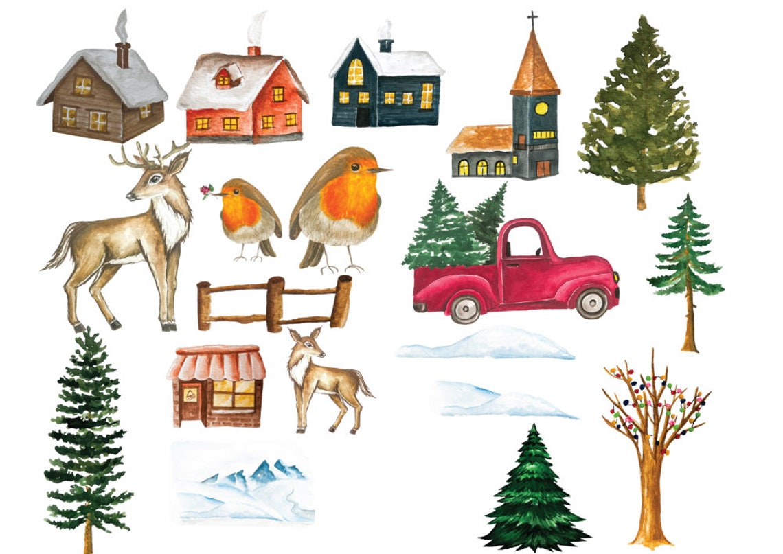 Watercolor Winter Clipart Christmas Clipart Christmas - Etsy
