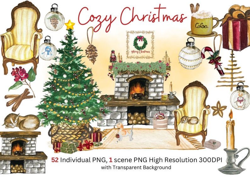 Cozy Christmas Clipart Watercolor Beige Clipart Christmas - Etsy