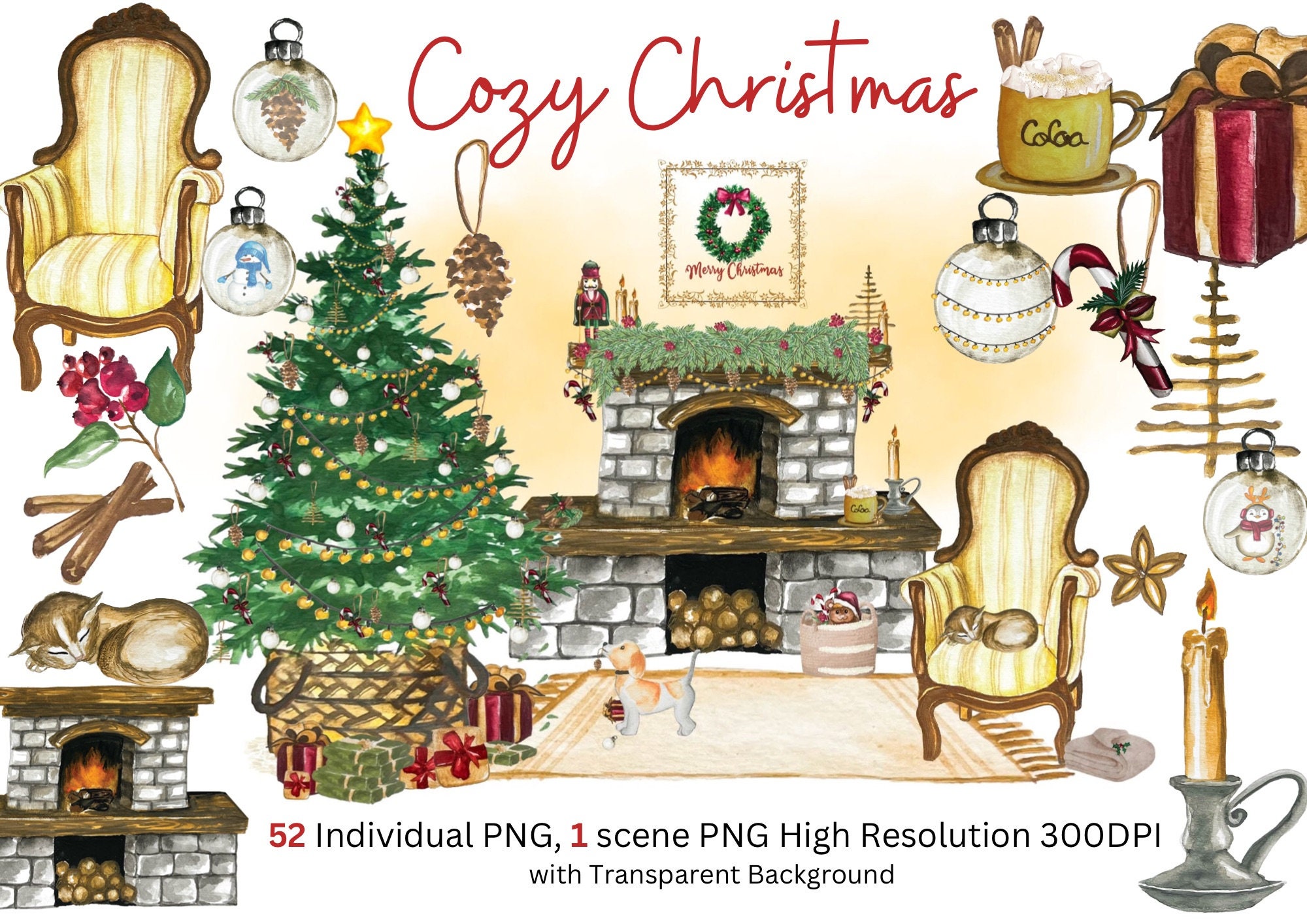 Christmas Clipart Watercolor Cozy Clipart Christmas Decor - Etsy