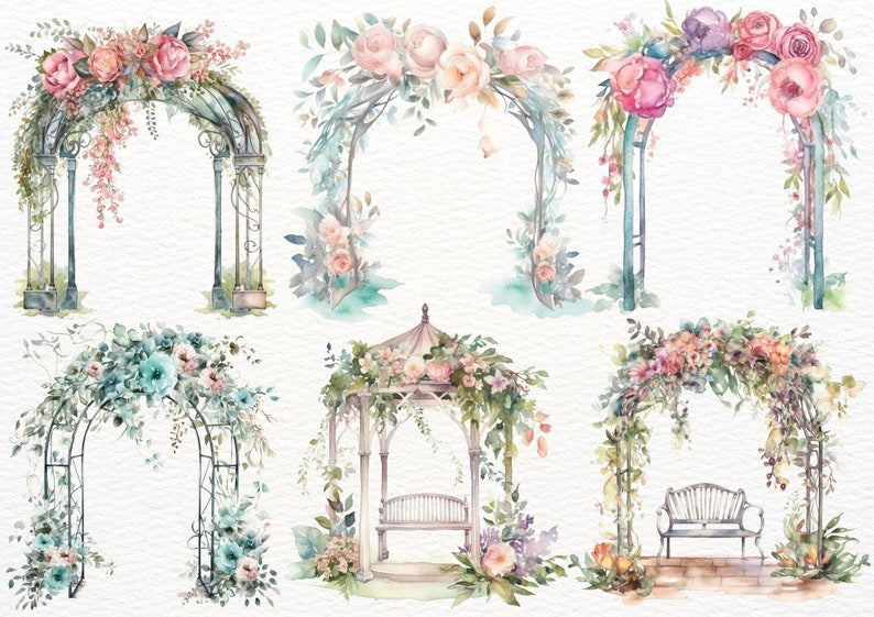 Watercolor Wedding Arches Clipart Floral Arch PNG Pastel - Etsy