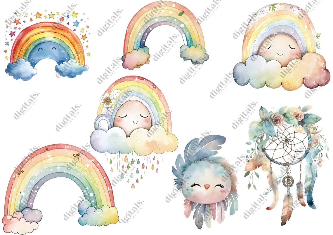Boho Nursery Clipart Watercolor, Baby Shower Clip Art Boho Style, Boho ...