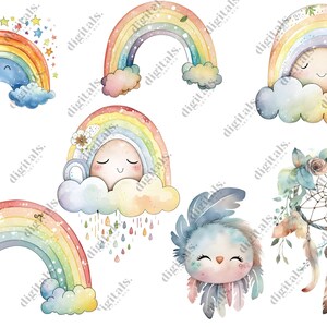 Boho Nursery Clipart Watercolor, Baby Shower Clip Art Boho Style, Boho ...