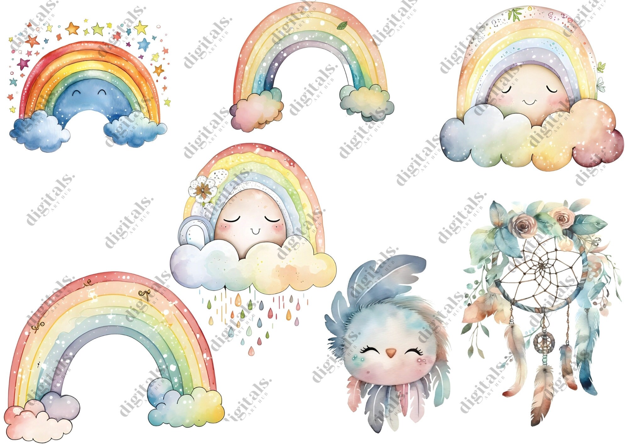 Boho Nursery Clipart Watercolor, Baby Shower Clip Art Boho Style, Boho ...