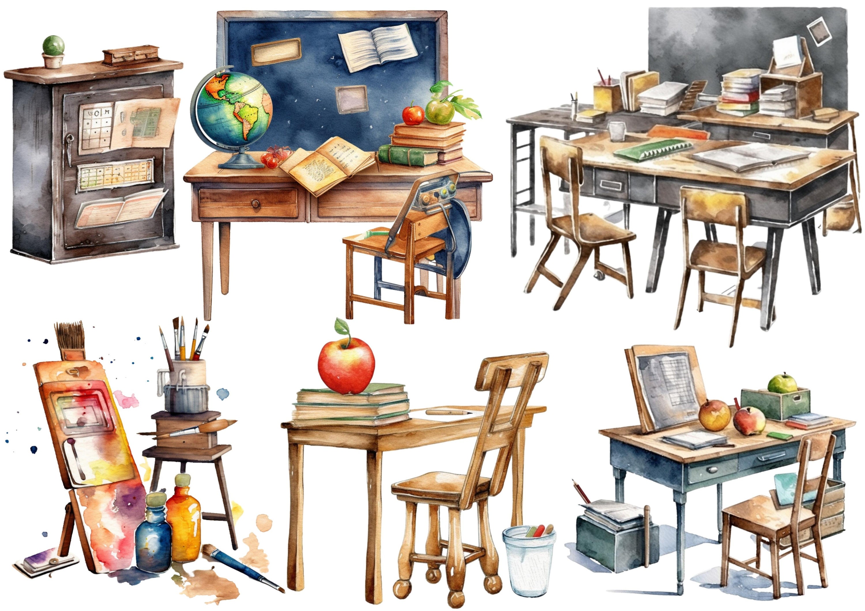 Watercolor Back to School Clipart School Png Bundle for - Etsy UK