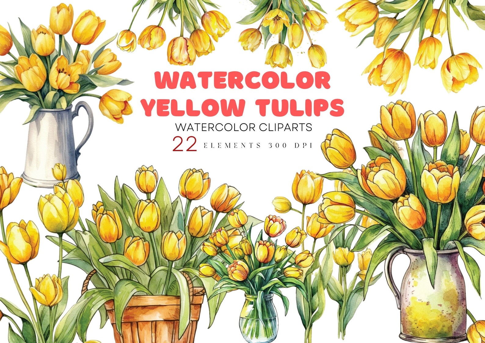 Watercolor Tulip Clipart, Floral Clipart PNG, Instant Download Clip Art ...
