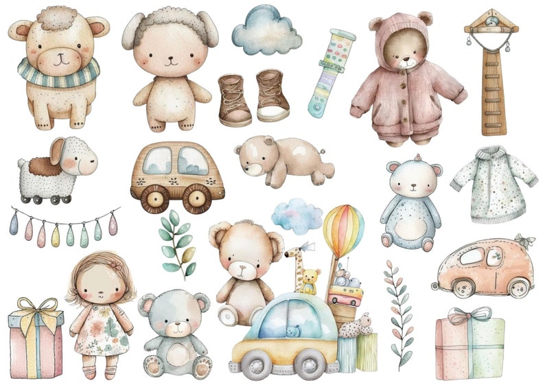 Cute Baby Shower Watercolor Clipart, Baby Clothes Clipart, Newborn ...