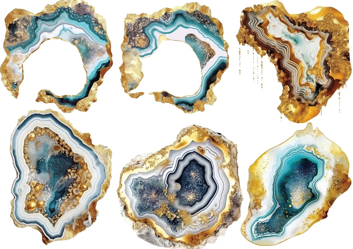 Agate Borders Digital Watercolor Clipart Green and Red With - Etsy