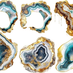 Agate Borders Digital Watercolor Clipart Green and Red With Gold Agate ...