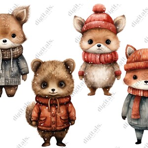 Cute Christmas Fox Clipart Bundle, Watercolor Winter Fox PNG, Woodland ...