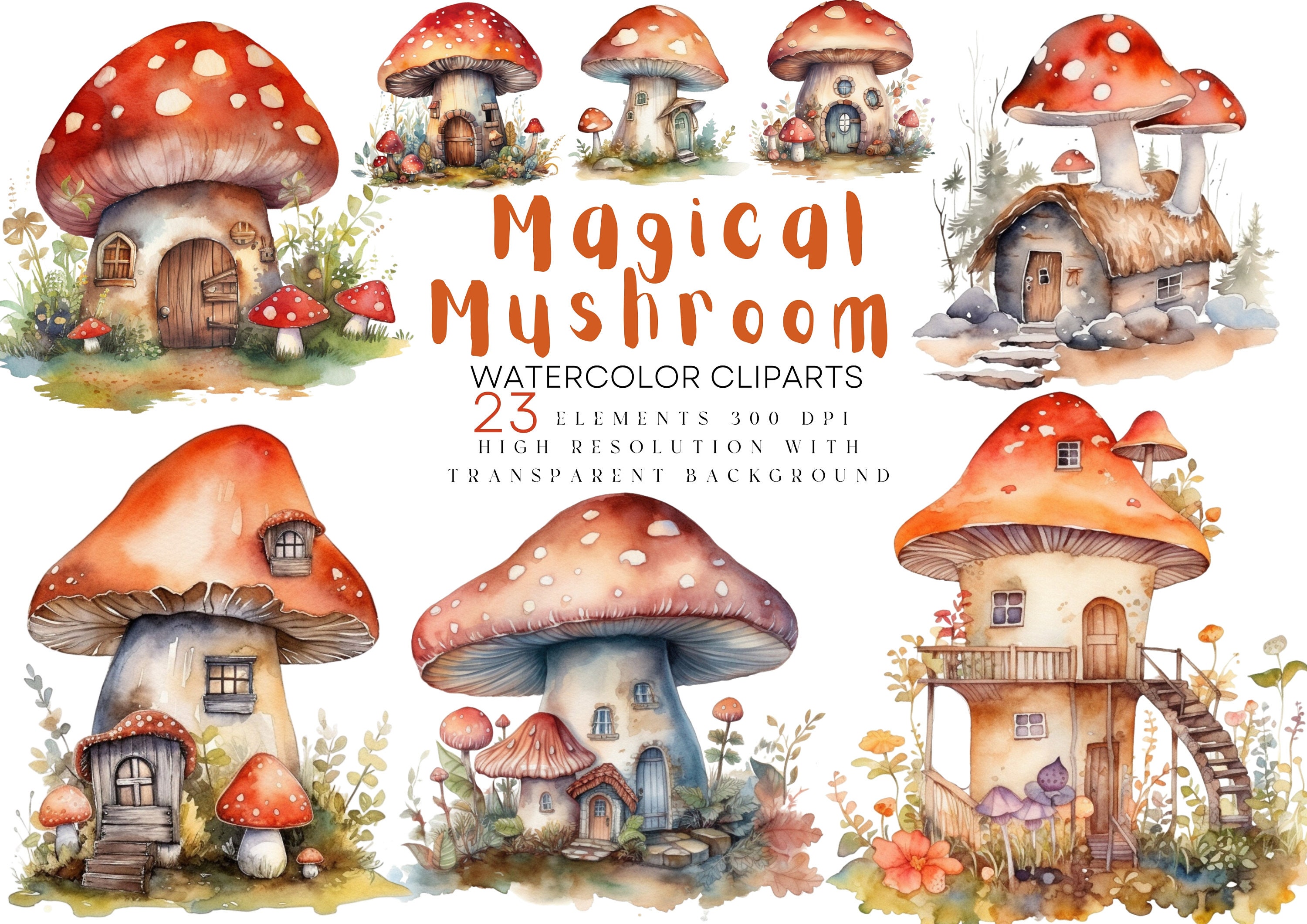 Watercolor Mushroom House Clipart Fairy Toadstool House PNG - Etsy ...