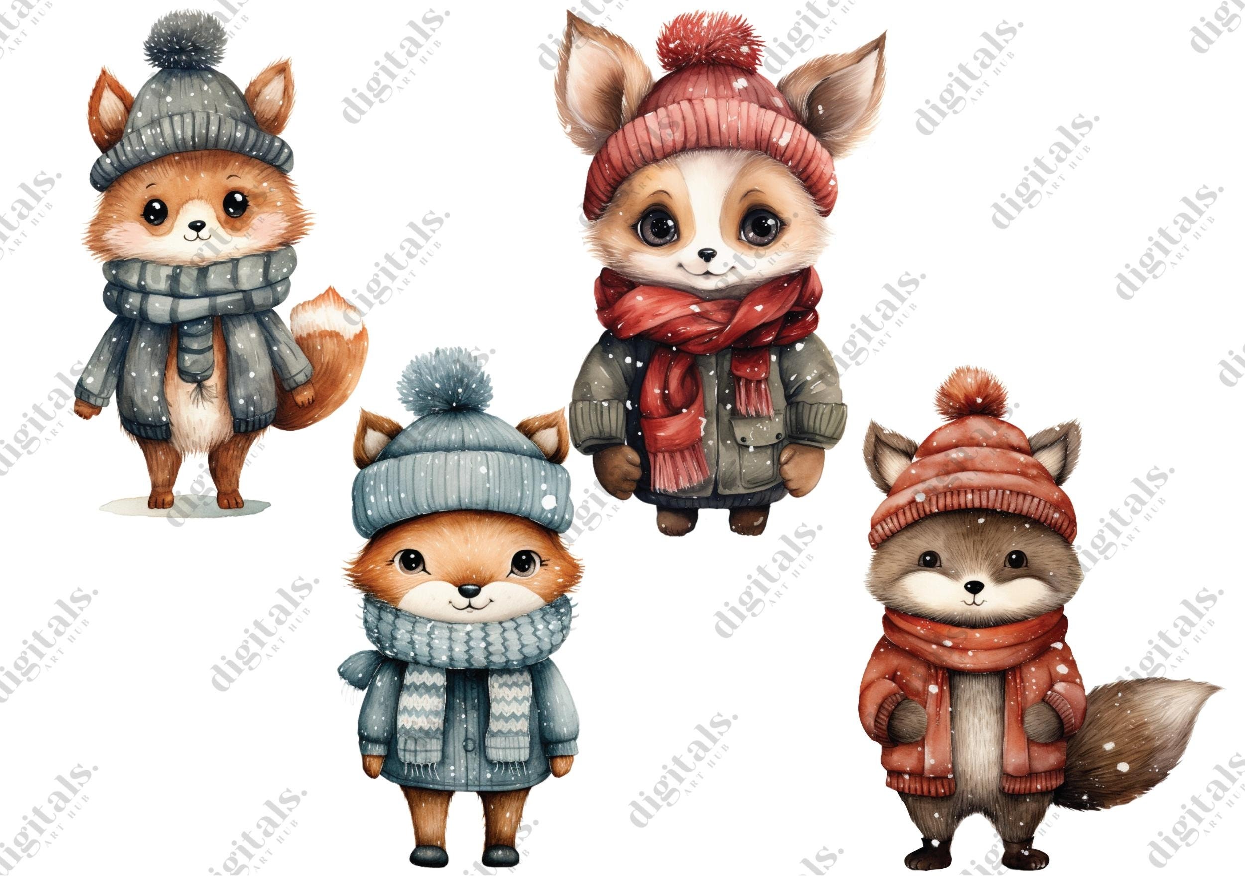 Cute Christmas Fox Clipart Bundle, Watercolor Winter Fox PNG, Woodland ...